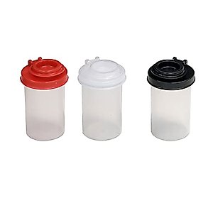 BRAZZA Salt and Pepper Shakers Moisture Proof Set, perfect to go Camping Picnic Outdoors Kitchen Lunch Boxes Travel Spice Set Clear with Black Lids Plastic Airtight Spice Jar Dispenser (3, Small)
