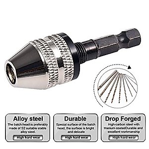 HOHXEN Keyless Mini 3-Jaw Drill Chuck Screwdriver Adapter with Quick-change 1/4" Hex Shank to Hold Straight-shank 0.3-3.6mm Drill Bits Milling Cutters for Micro-production, One Chuck (Not Three)