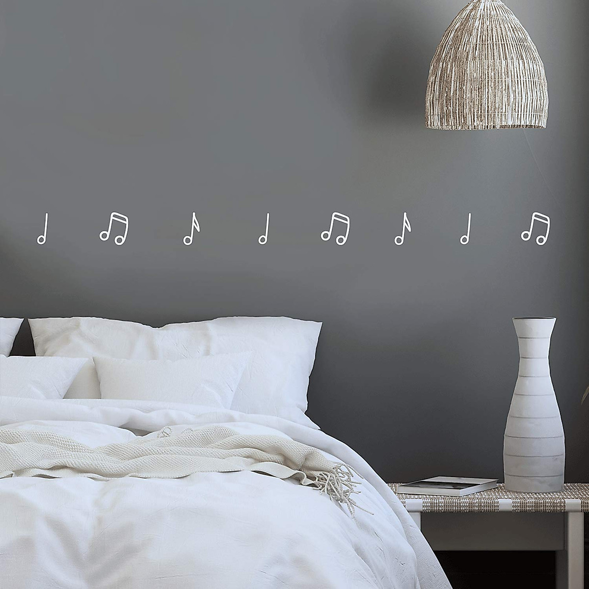 Vinyl Wall Art Decal - One Line Notes - from 1" to 3" Each - Trendy Minimalist Artistic Design Sticker for Music School Classroom Studio Office Laptop Mug Window Notebook Decor (White)