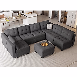 Belffin Modular Convertible Sectional Sofa Couch with Reversible Chaise U Shaped Couch Set with Storage Ottoman Sectional Modular Sofa with Storage Seats Dark Grey