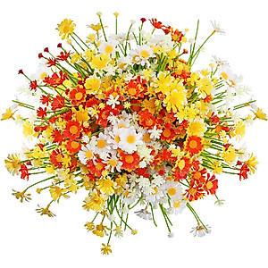 WILLBOND 12 Pieces Faux Flowers Faux Daisy Wildflowers Greenery Shrubs Plants for Home Outdoor Wedding Decoration Farmhouse Outside Garden Planter Decor