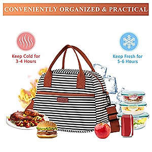 VASCHY Lunch Bags for Women, Cute Insulated Lunch Box Tote Reusable Cooler Bag with Removable Shoulder Strap for Work Classic Strip