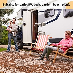 nalone Reversible Plastic Straw Rug, New York Patio Country Retro Transitional Geometric Outdoor Area Rug for RV, Camping, Deck, Picnic (6'X9', Beige&Brown)