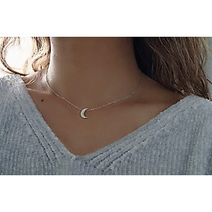 Silver Crescent Moon Choker - 925 Sterling Silver Necklace - Short Necklace - Silver Choker Necklace - Dainty necklace - Moon Necklace - Tiny Moon Necklace - Waning Moon - Waxing Moon