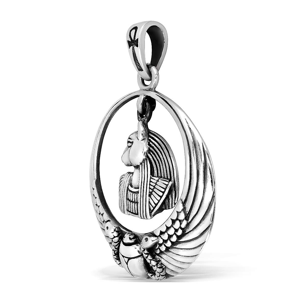WithLoveSilver 925 Sterling Silver Ancient Egyptian Scarab Goddess with Ankh Bale Pendant (Sekhmet)