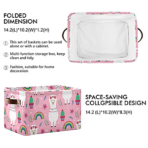 Pink Llama Rainbow Storage Basket Bins Foldable Laundry Hamper Toy Storage Bins Box Organizer for Playroom Living Bed Room Office Clothes Nursery,1 pcs