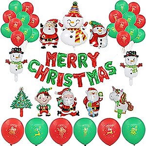 Christmas decoration balloons, balloon sets and happy banners, Christmas tree, Santa Claus, snowman, bells and latex balloons for Christmas decoration, parties and New Year gifts