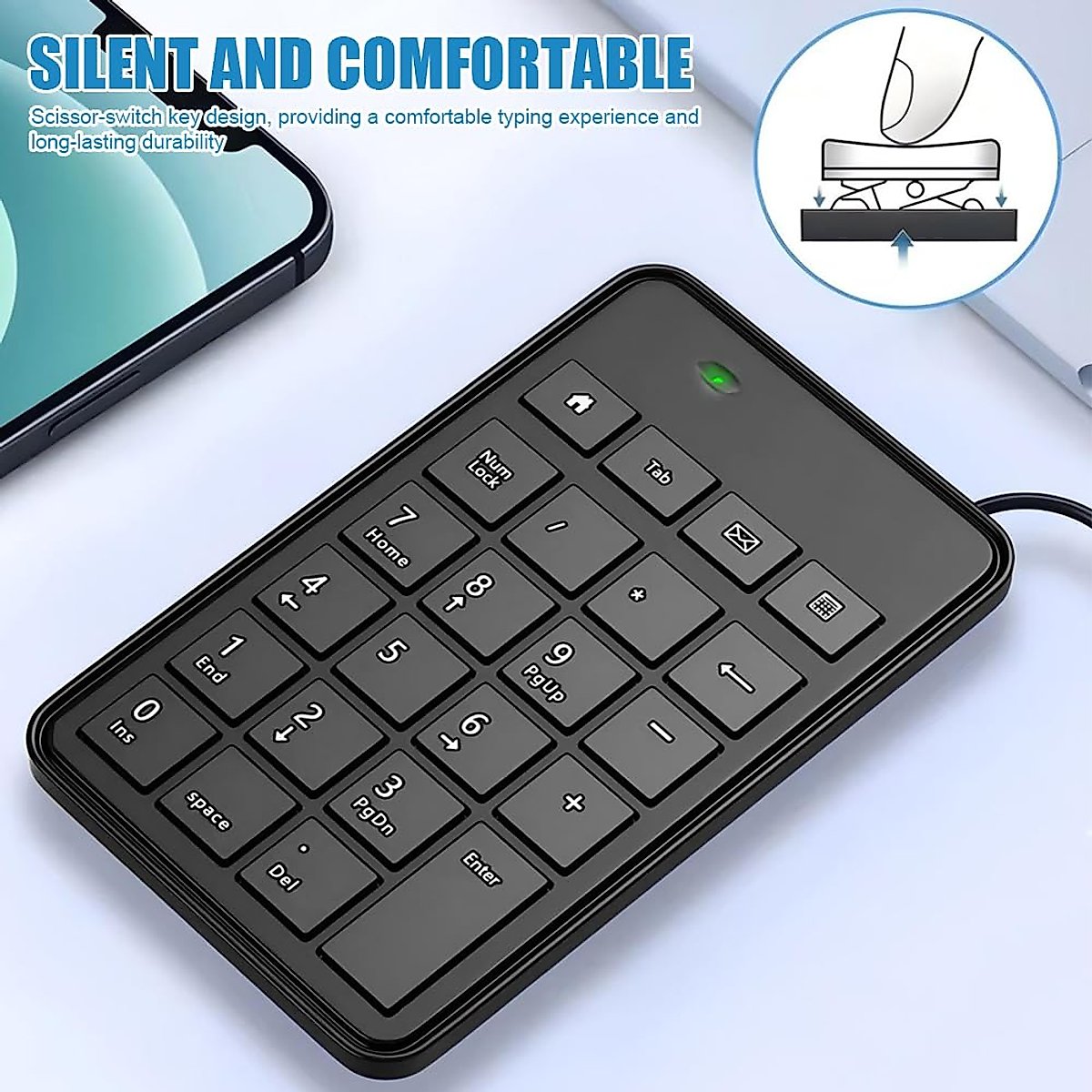 Wired 10-Key USB Keypad Number Pad – Portable Numeric Keypad Keyboard for Laptop, PC and Desktop | Computer Accessories Numpad for ChromeBook Surface Notebook MateBook - Essential Office Data Entry