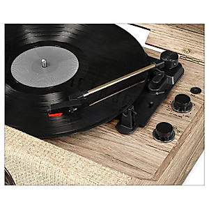 Victrola Highland 4-in-1 Bluetooth Record Player (Farmhouse Oatmeal), 3-Speed Record Player with Speakers, FM Radio & 3.5mm Aux, Wireless Music Streaming