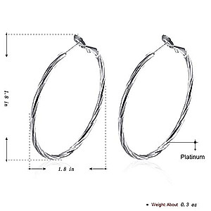 Hoop Earrings, 18K White Gold Plated Rounded Hoops Earrings for Women 46mm