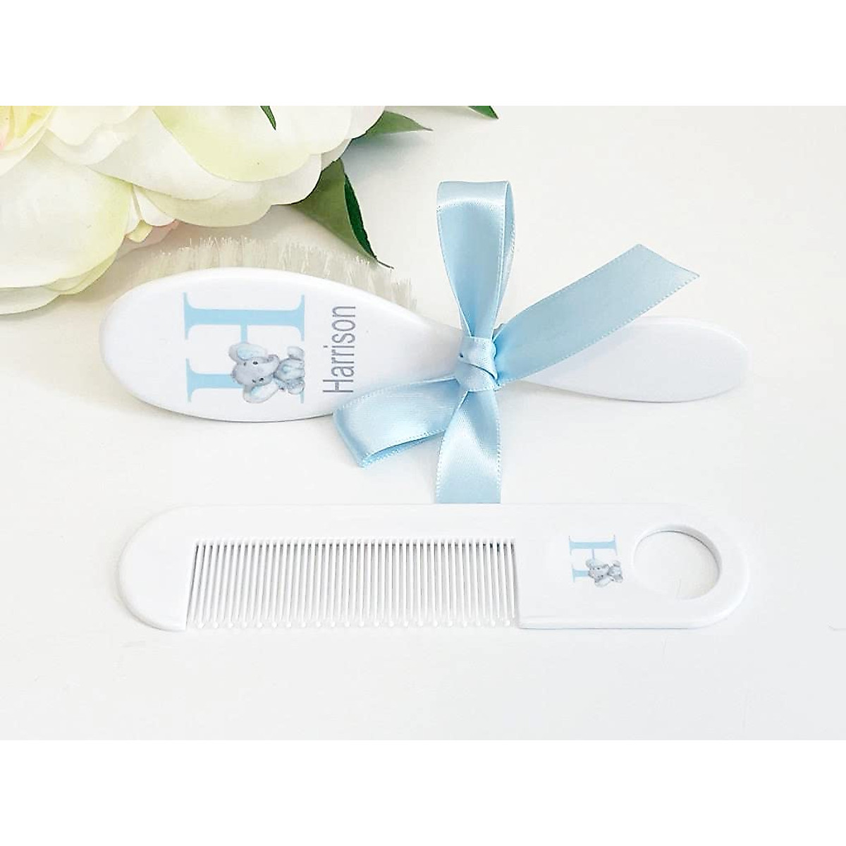 Personalized Baby Gift Boys, Baby Brush & Comb Set, Elephant Baby Gift, Baby Gifts for Newborn Boys.