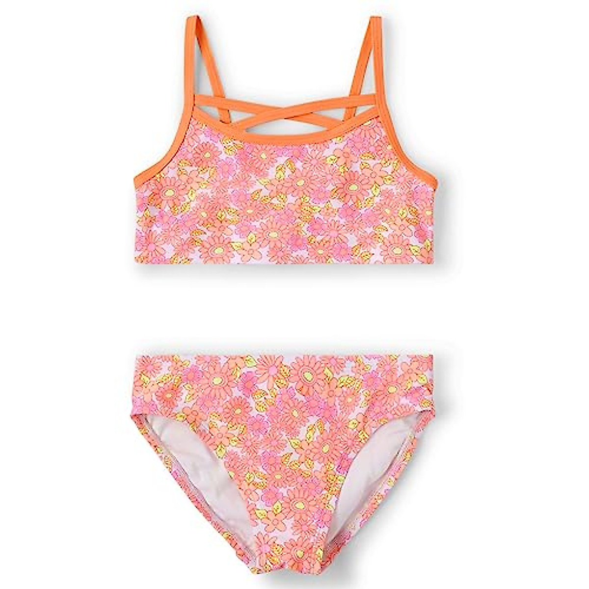 The Children's Place Girls 2-Piece Swimsuit Tankini Set, Neon Floral, Medium US