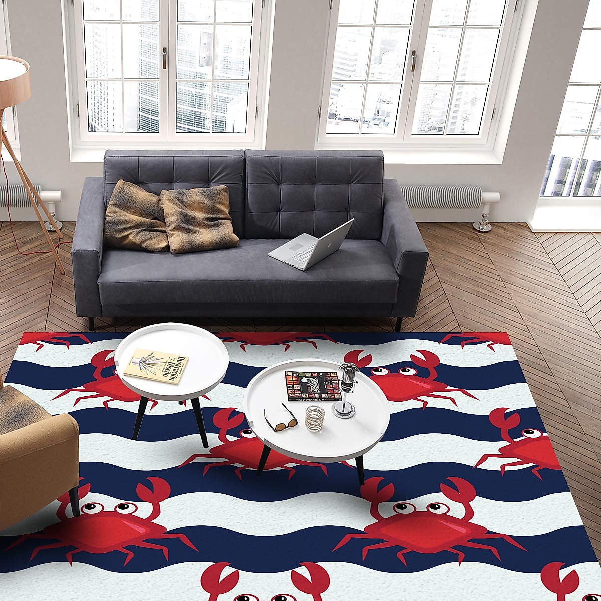 Big buy store Indoor Area Rugs Red Crab Non-Slip Rectangular Carpet Blue Chevron Zig Zag Soft Floor Mat for Living Room Bedroom Kids Room Kitchen Home Decor -2'x3'