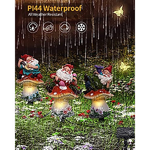 LOGUIDE Outdoor Garden Gnome Statue Solar Lights,Set of 3 LED Resin Mushroom Gnome Garden Stake Lights,Waterproof Outdoor Figurine for Garden,Yard,Flower Bed,Grave,Walkway Decor,Gift for Gnome Lovers