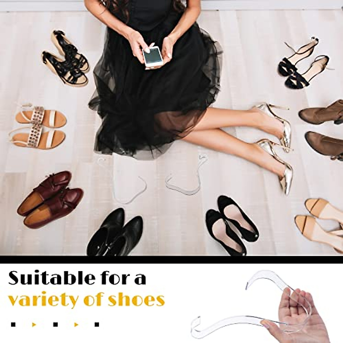 RMISODO 10 Pieces Acrylic Shoes Stand Display Women Sandal Shoes High Heel Shoes Supporter Insert Holder for Shoes Store Retail Shop Home Display Use