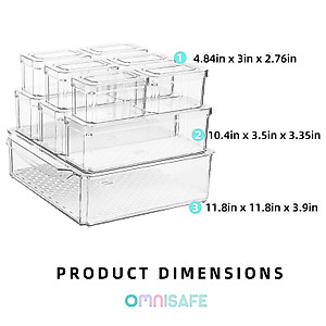 OMNISAFE Refrigerator Organizer Plastic Bins with Lids, Stackable Fridge Pantry Organizer, BPA-Free Fruit & Food Storage Bins for Kitchen, Vegetable, Cereals (10 Pack)