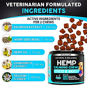 Hemp Calming Chews for Dogs Anxiety - 170 Dog Calming Chews - Anxiety Relief Treats - Dog Calming Treats - Hemp Oil - Sleep Calming Aid - Advanced Calming Health Joint Support Supplement - Made in USA