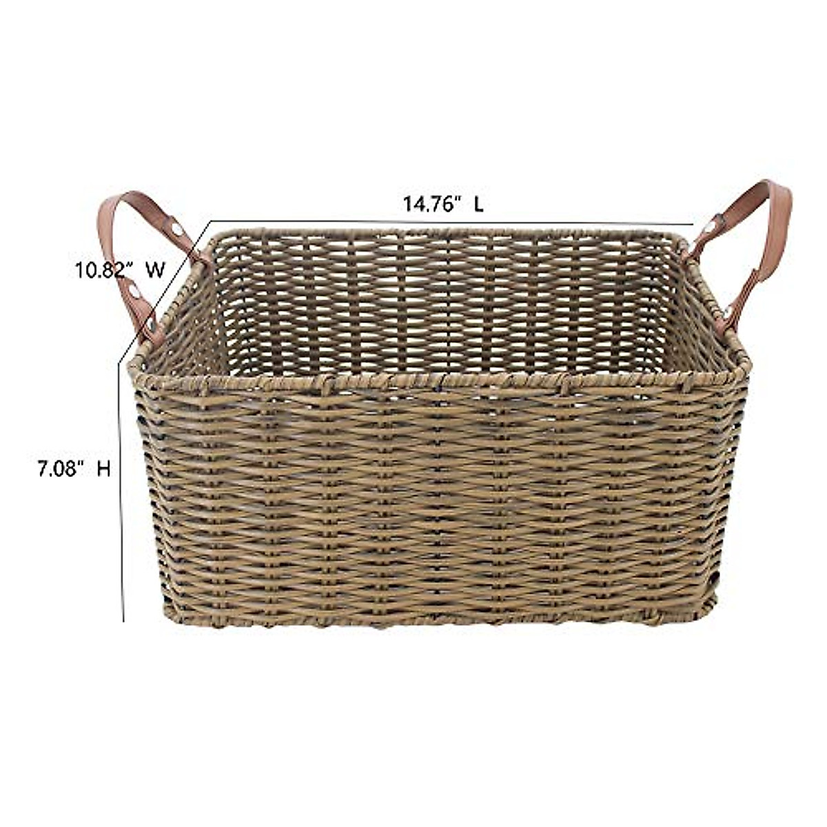 HDKJ PP Tube Storage Basket with handle,Rectangular storage basket,Decorative Home Storage Bins. (Brown, Large)