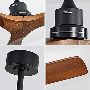 ReLa Mall 52in Ceiling Fan with Remote Control, Indoor Outdoor, Black Ceiling Fan No Light, Walnut Wood Blades, Reversible Motor for Bedroom Patios Kitchen Living Room Farmhouse