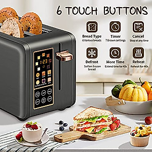 SEEDEEM Toaster 4 Slice, Long Slot Toaster with LCD Display Touch Buttons, 7 Shade Settings, 6 Bread Selection, Stainless Steel Toaster for Bagel, Defrost, Cancel, Removable Crumb Tray, 1400W, Dark Metallic