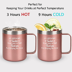Teacher Gift - Teacher Stainless Steel Coffee Mug, Awesome Teacher Double Wall Travel Mug 12Oz, Teacher Appreciation Gift, Thank you Gift, Birthday Gift, Christmas Gift for Teachers (12Oz, Rose Gold)