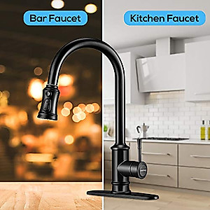 Kitchen Faucet-WaterSong Transitional Kitchen Faucet with Pull Down Sprayer, Kitchen Sink Faucet with Single Handle&Deck Plate, 3 Mode Kitchen Sprayer, RV kitchen Faucet, Easy Dishwashing, Matte Black