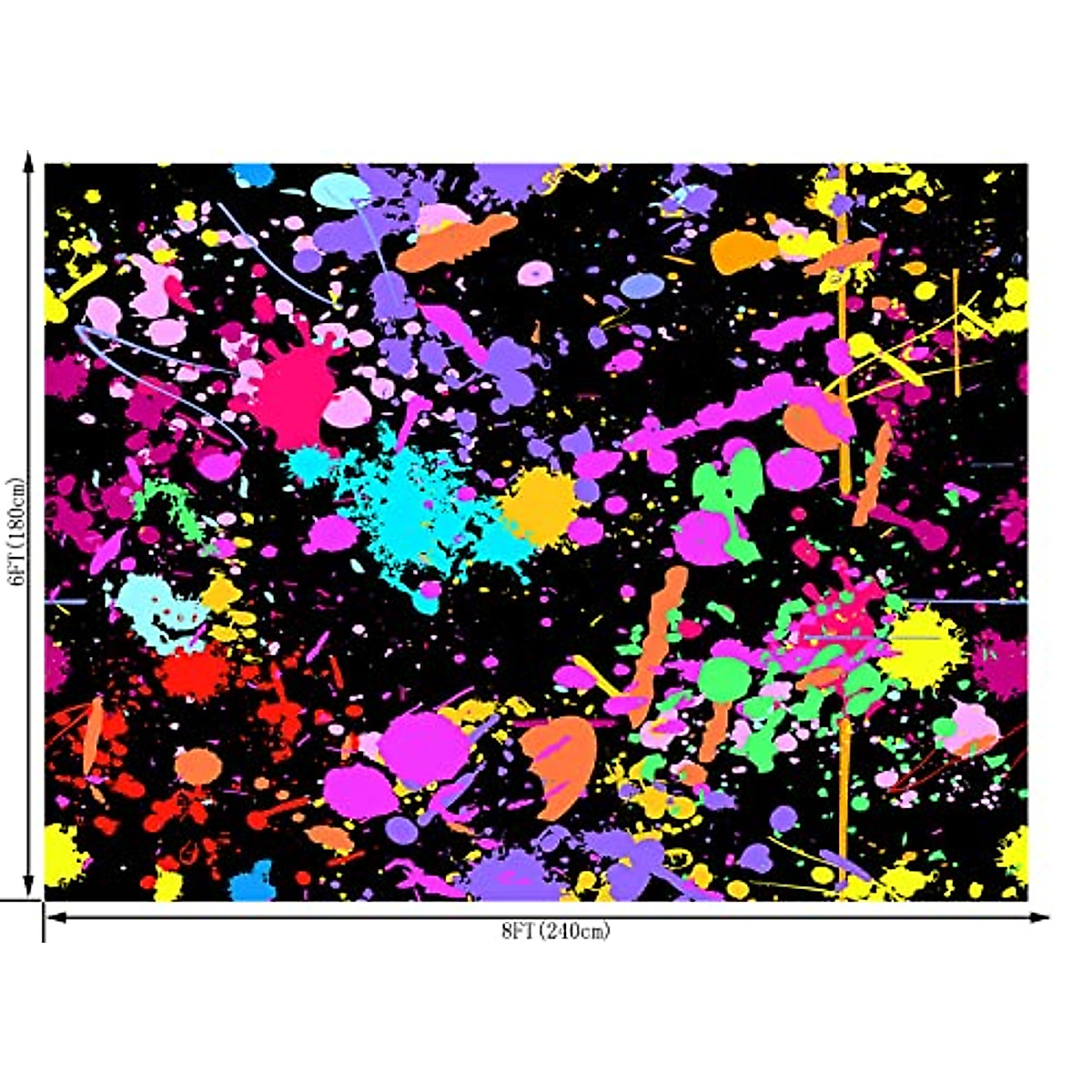 OUYIDA 8X6FT Neon Glow Birthday Party Photography Backdrop Colorful Graffiti Splatter in The Dark Happy Birthday Background Retro Let's Dance Sleppover Party Decor Photo Booth Props CEM123C