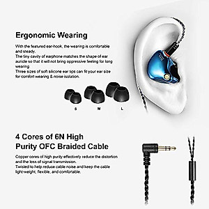 Famedy in-Ear Monitors, Wired Earbuds with Tesla Technology Headphone MMCX Detachable Cables,Noise-Isolating in Ear Earbuds for Musicians Drummer HiFi Stereo IEM Earphones (Blue, no Mic