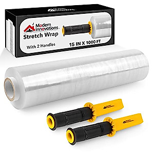 Modern Innovations 15 Inch Clear Stretch Wrap Roll with Handles (1 Roll-1000 Feet) Heavy Duty Shrink Wrap for Moving, Packing Supplies for Wrapping Furniture, Industrial Plastic Pallet Cling