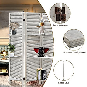 Babion Room Divider with Shelves, 5.6FT White Room Dividers 4 Panel, Wood Room Dividers and Folding Privacy Screens, Portable Room Divider Screen, Room Dividers Wall for Home Office,Bedroom
