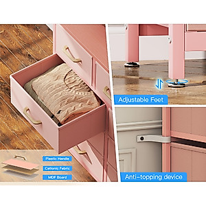 Casaottima Dresser for Bedroom with Charging Station, 57" Long Dresser with 13 Storage Drawers, Large Fabric Dressers Chests of Drawers with Shelves, Pink