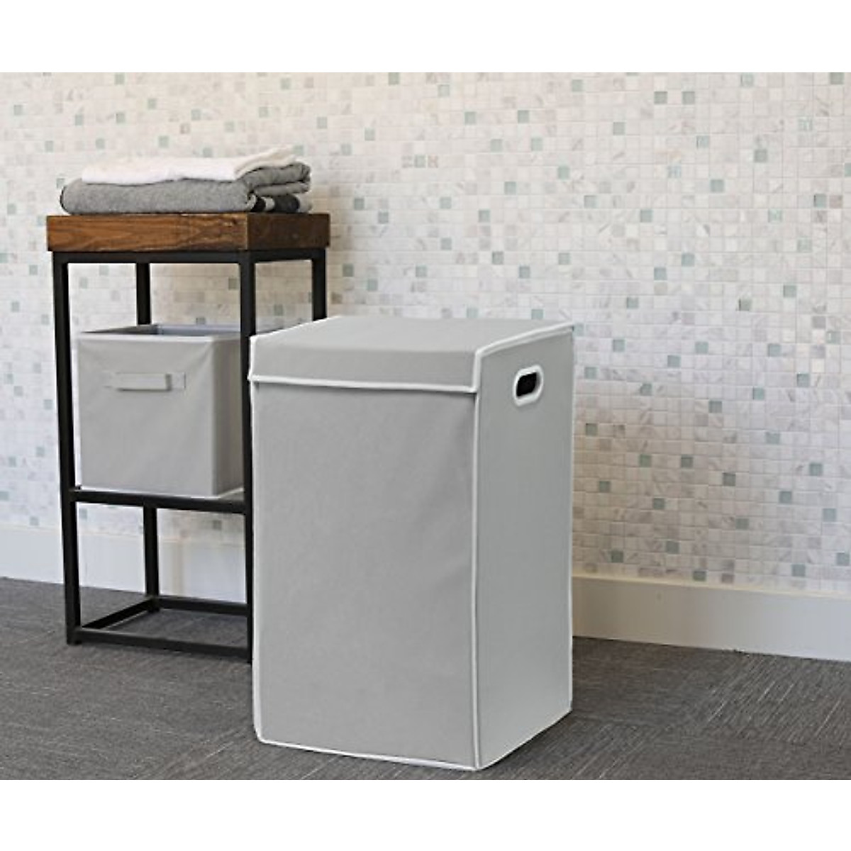 Simple Houseware Foldable Laundry Hamper Basket with Lid, Grey