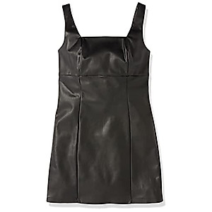 The Drop Women's Hank Vegan Leather Square Neck Mini Dress, Black, XL