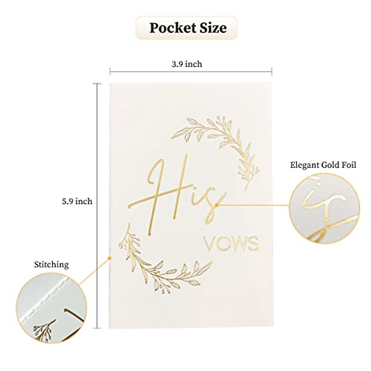 fusuu Vow Books -His and Hers Vow Books – Wedding Notebook with Gold Foil - 28 Lined Pages - 5.9" x 3.9" – Vow Renewal - Wedding Booklet, Time Capsule