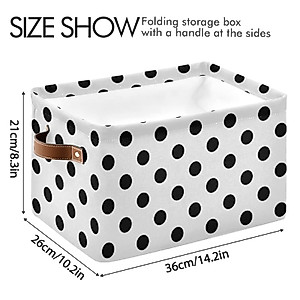 ALAZA White Black Polka Dot Foldable Storage Box Storage Basket Organizer Bins with Handles for Shelf Closet Living Room Bedroom Home Office 1 Pack