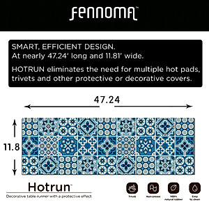 Fennoma Hotrun 2 in 1 Heat Resistant Trivet & Table Runner, 47 Inches Long Trivet for Hot Pots and Pans, Handles Heat Up to 356F, Anti Slip, Waterproof, Ideal for Kitchen Countertopst (Floral Blue)