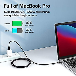 UDATON USB C to USB C Cable, USB C Cable, 60W Fast Charging Cable 2 Pack 6FT, Durable Long Nylon Braided Lightning Android Charger Cable Compatible with Samsung S21 S20, MacBook, iPad, Switch, Black