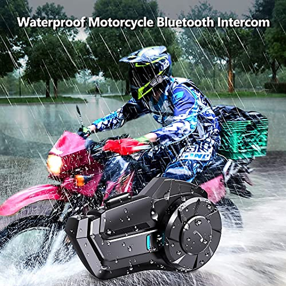 G G-WEI Motorcycle Bluetooth Headset Intercom 800M 2 Riders Motorbike Headphone IP65 Waterproof Interphone Communication System for Full Face Helmet, Flip-up Helmets (2 Pack)