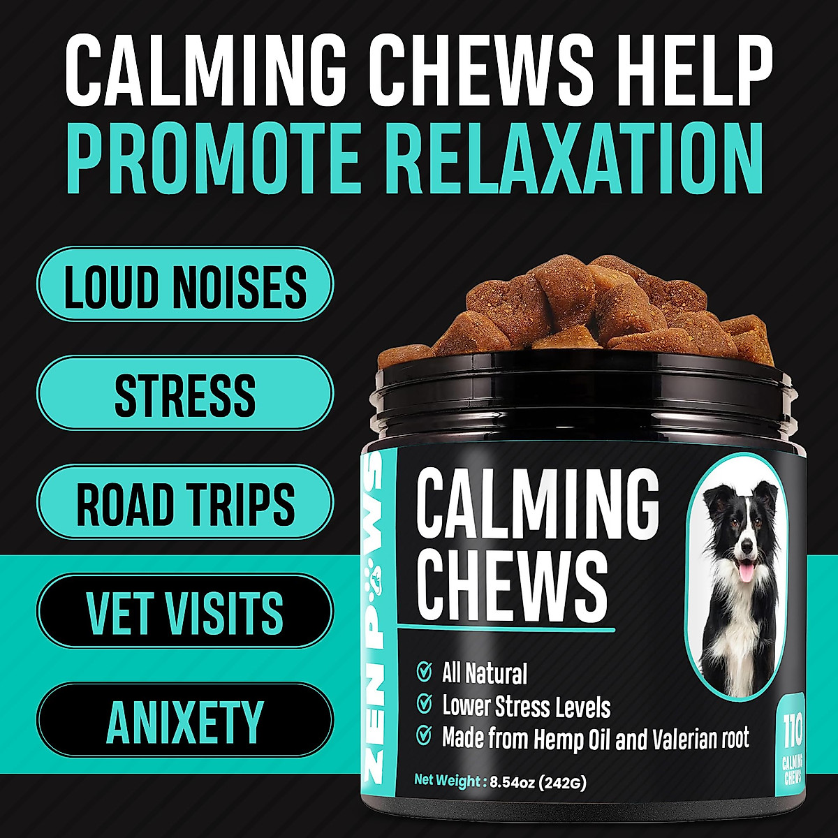 Zenpaws Hemp Calming Chews for Dogs - Supplement Treats for Anxiety Relief, Stress, Storms, Barking, Separation - Sleep Aid - All Breeds & Sizes