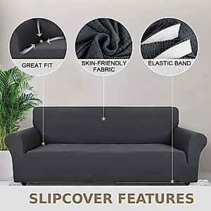 JIVINER Stretch Couch Cover Slipcovers 1 Piece Universal Couch Covers for 3 Cushion Couch Sofa (71"-91") Washable Pet Friendly 3 Seat Furniture Protector with Elastic Bottom (Sofa, Dark Gray)