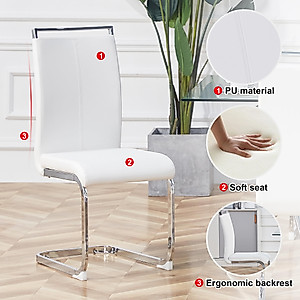 Dining Table Set for 6,White Glossy Kitchen Table and Chairs,67" Marble Decals Kitchen Table Set 6 with PU Leather Dining Chairs,1.57" Thick MDF Wood Board Top with Chrome Plate Sliver Metal Base