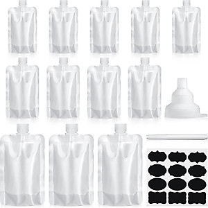 Zopeal 12 Pieces Portable Travel Fluid Makeup Packing Bag, Transparent Clamshell Packaging Bags Stand Up Fluid Makeup Bags with Folding Funnel Black Stickers Chalk Pen for Women Travel Supplies