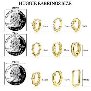 Small Gold Huggie Hoop Earrings Set for Women, Hypoallergenic Twisted Cartilage Hoops, Tiny Silver Hoop Earrings Jewelry for Multiple Piercing (1-1-9)
