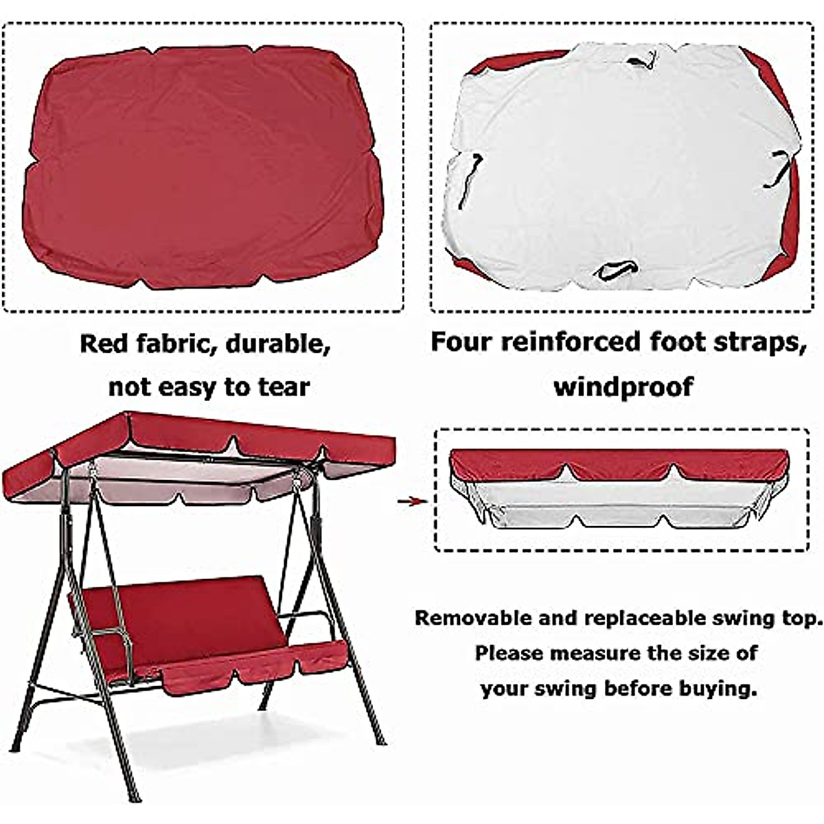 Foviza Porch Swing Cover Swing Canopy Ceiling Cover Outdoor Swing Canopy Replacement Outdoor Waterproof Swing Covers For Patio/Lawn/Garden Swing Cushion