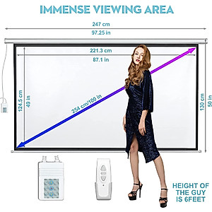 Motorized Projector Screen - DINAH 16:9 4K 3D HD 100 inch Electric Projector Screen Pull Down with Wireless Remote Contror (100in)