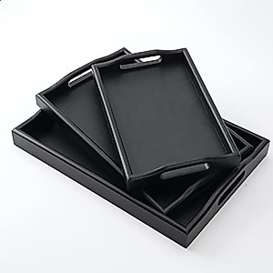 Rustic Wood Serving Tray Set of 3 Nesting Coffee Tray with Handles Food Decorative Trays for Party Coffee Table Ottoman Tray for Breakfast.