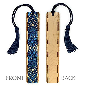 Argyle (Blue) Wooden Bookmark with Tassel - Made in USA - Also Available Personalized