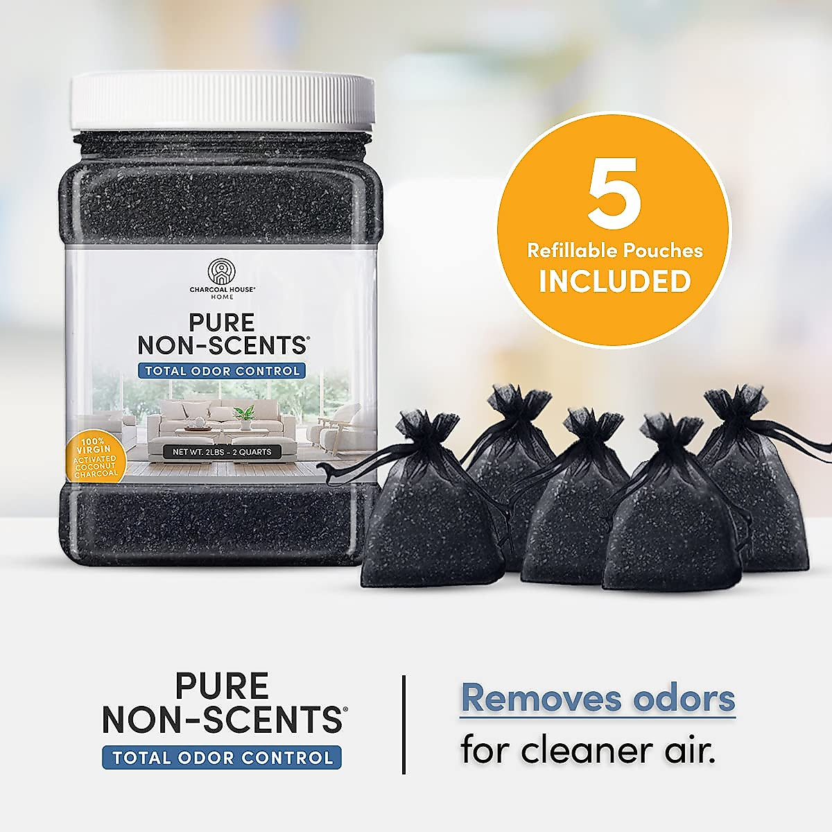 Pure Non Scents® Granular Coconut Shell Activated Charcoal - Non Toxic Odor Absorber & Eliminator for Home, Car, Shoes, Closet, Fridge, & More - Safe Deodorizer for Bad Odors - Unscented, 2lbs