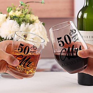 comfit 50th Wedding Anniversary - 50th Wedding Gifts for Dad, Mom, Husband, Wife, 50th Anniversary For Couple, 50th Gifts for Parents-Wine&Whiskey Glass Gift for Mr and Mrs,His and Hers18.5,13.8OZ