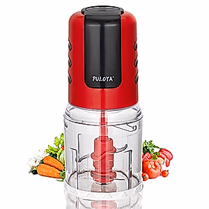 PULOYA Mini Food Processor 2-Cup Small Electric Food Chopper for Vegetables, Meat, Onion, Garlic, Fruits and Nuts, 2 Speed Plus Pulse, 400-Watt, Red